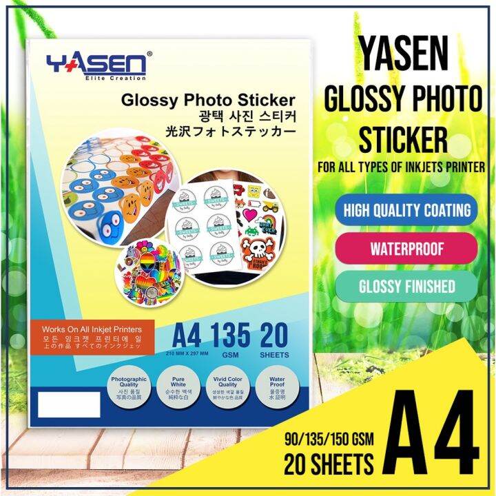 YASEN Glossy / Matte Adhesive Photo Sticker Paper A4 Size 90GSM ...