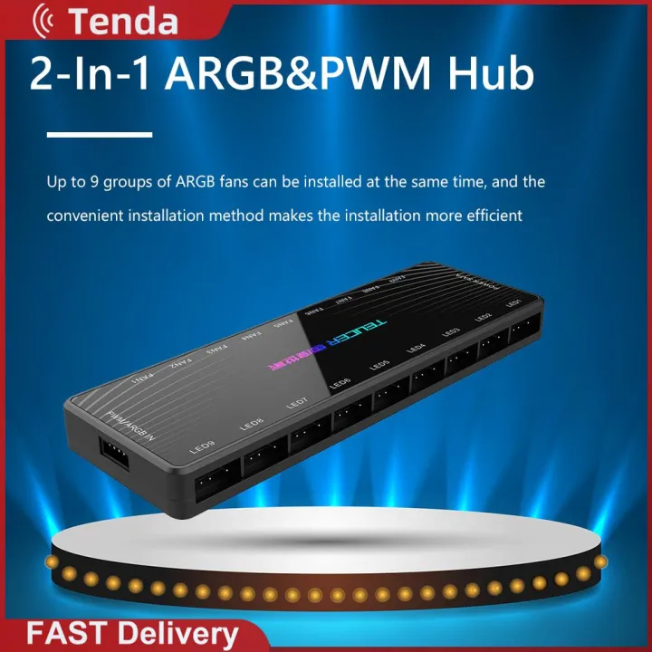 Multifunction 1 to 9 5V 3 Pin ARGB PWM Fan Controller Hub Chassis Power ...
