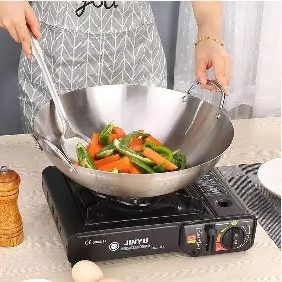 Double Handle Stainless Steel Thickening Frying Pan Saute Pan Chinese ...