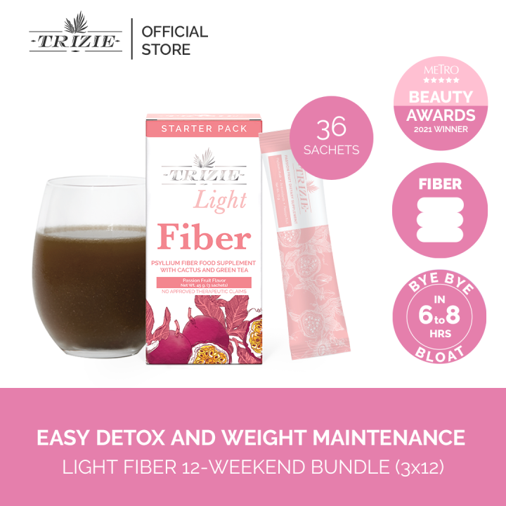 TRIZIE Light Fiber 12-Weekend (3x12) Bundle [Psyllium Fiber Drink ...