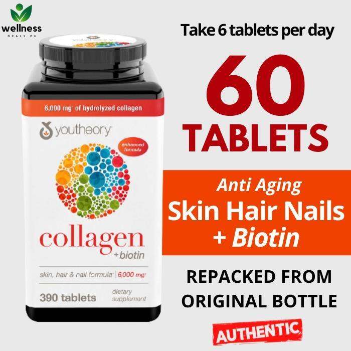 Youtheory Collagen plus Biotin 60 Tablets Hair Nail Skin Formula ...