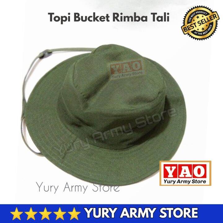 Obral Murah Topi bucket Rimba Bulat Bundar Tali Hijau Army Dalam Hitam ...