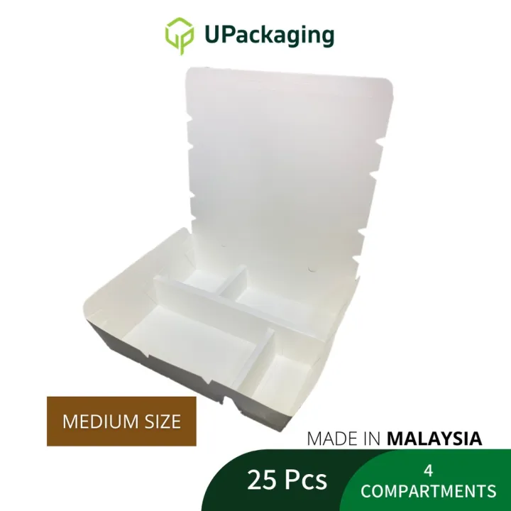 [25 Pcs] SMALL 4 COMPARTMENT PAPER LUNCH BOX Kertas Sekat 4 Disposable ...