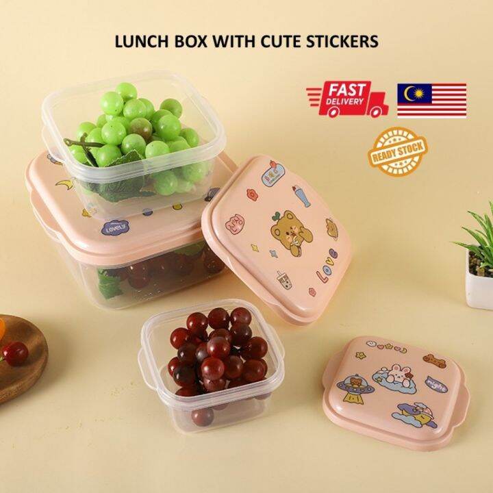 3 Size Lunch Box with Cute Stickers Bento Box Food Container Picnic ...