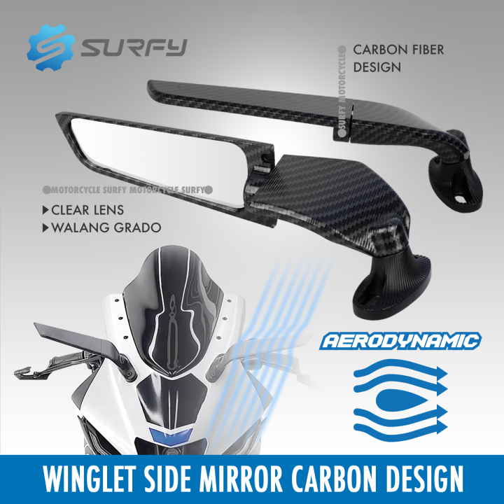 Carbon Fiber Winglet Side Mirror Ninja Stealth Mirror Big Universal ...