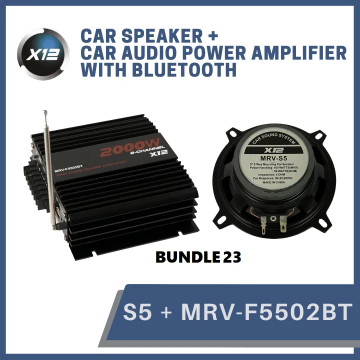 X12 BUNDLE 23- Car Amplifier with FM Radio, USB & Bluetooth + 2pcs. 5 ...