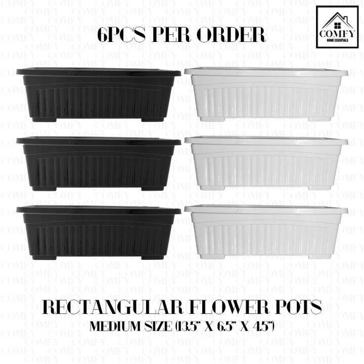 Pack of Six (6) Rectangular Flower Pots Medium Size 13.5 Inches, Home ...