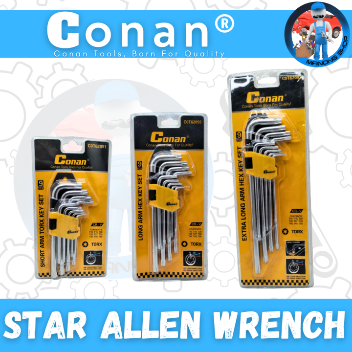 Manong Shop Conan Star Allen Wrench T-10-T50 with Variations Cr.V High Quality Heavy Duty Hand ...