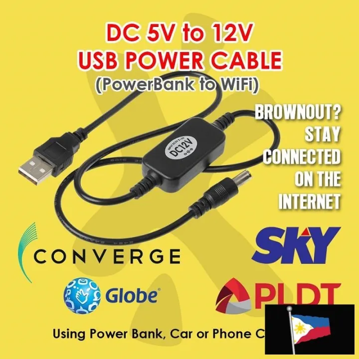 local DC 12V Step Up Booster USB Cable to WiFi from Power Bank for ...