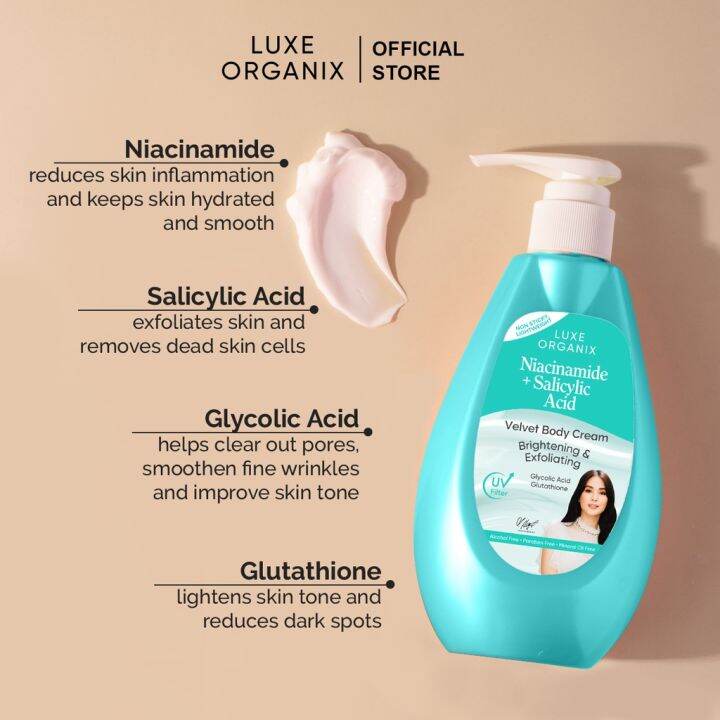 Luxe Organix Niacinamide Salicylic Acid Velvet Body Cream 400ml Lazada Ph