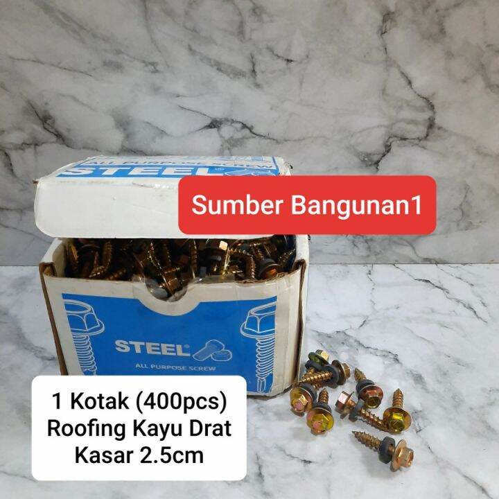 Roofing Kayu drat kasar 2.5cm 1 kotak (400pcs) sekrup kayu papan ...