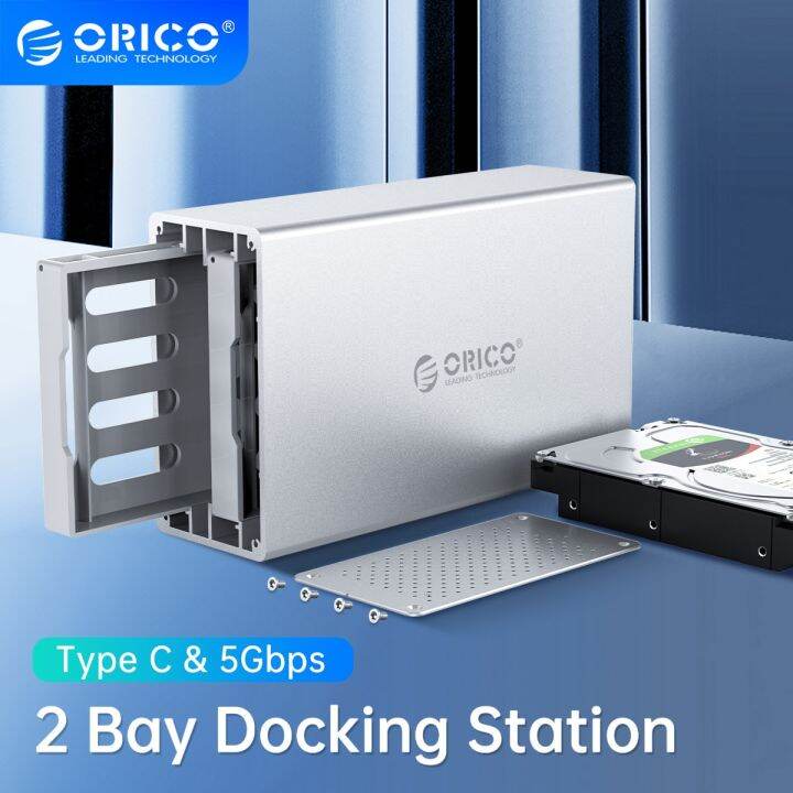 ORICO WS Series 3.5นิ้ว2 Bay Type C HDD Docking Station อลูมิเนียม HDD Enclosure 5Gbps 12V อะแดป ...