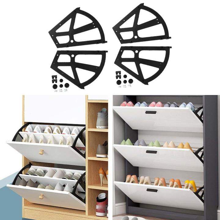 Loviver 2 Layers Shoe Cabinet Flip Frame Black Durable Shoe Rack Hinges ...