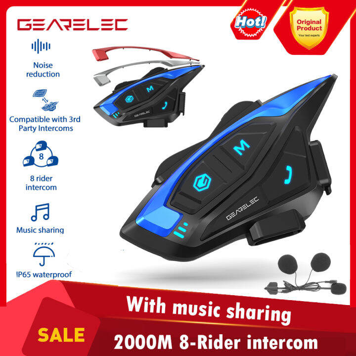GEARELEC Shark Pro Bluetooth 5.1 Motorcycle Helmet Intercom 8 Riders ...
