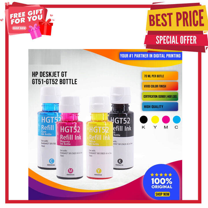 HP Ink Dye Ink GT51 GT52 Compatible Refill Ink For HP Deskjet GT 5810 ...