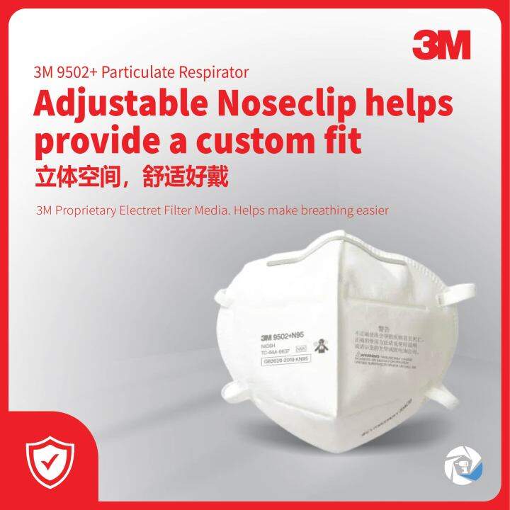 3M™ 9502+ N95 DISPOSAL RESPIRATOR N95 / KN95+ ( 50PCS PER BOX ) [ 3M MASK ] | Lazada