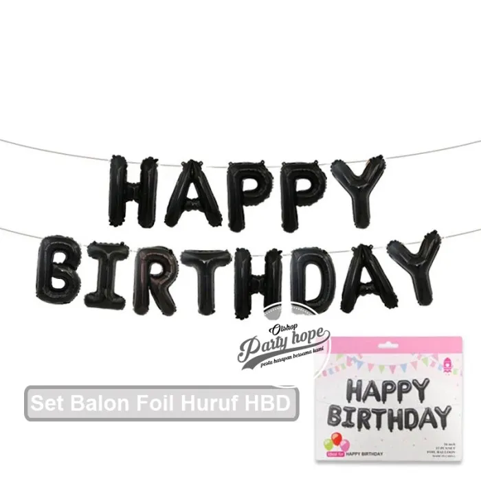balon foil HBD set HITAM / balon Happy birthday HITAM / balon Huruf ...