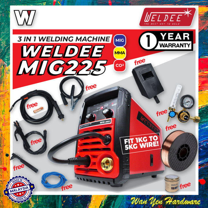 WELDEE MIG225 - 3 in 1 MIG Gas or Gas-less MIG Welding Machine + MMA ...