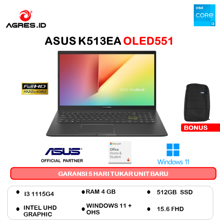LAPTOP ASUS K513EA OLED351/OLED352/OLED353 I3 1115G4 4GB 512SSD W11+OHS ...