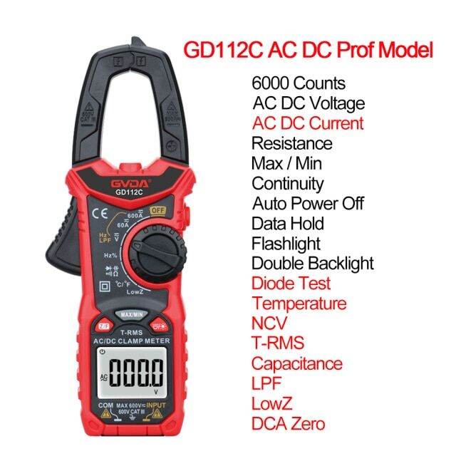 GVDA Digital Clamp Meter AC DC Current NCV Multimeter Pinza ...