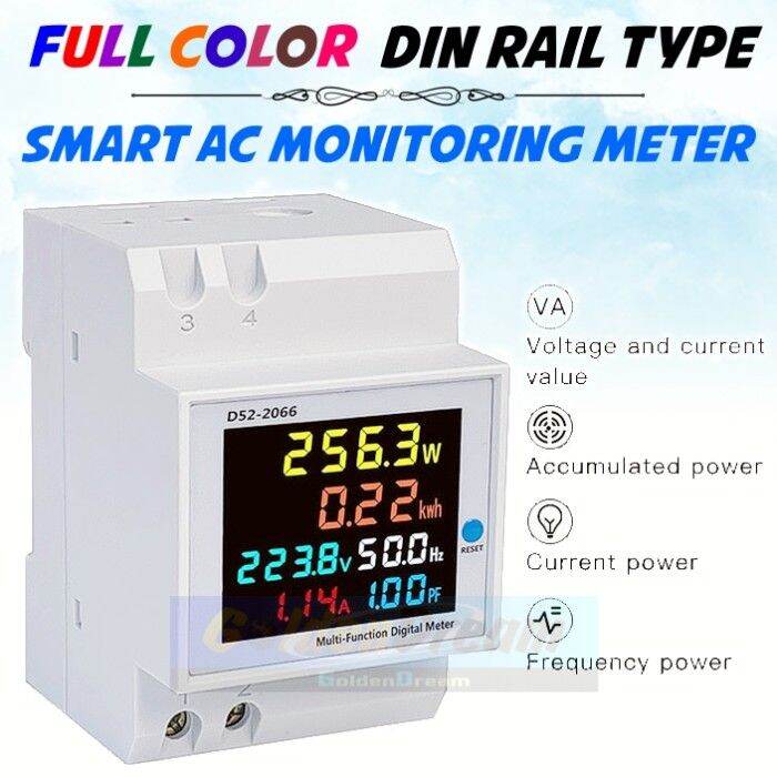 DIN Rail Full Color AC Monitoring Meter Volt Ampere Kwh Watt D52 2066 | Lazada Indonesia