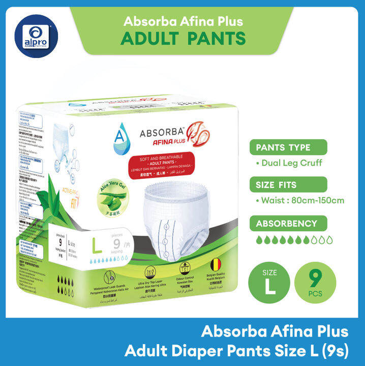 Alpro Pharmacy Absorba Afina Plus Adult Pants (L) 9's | Adult Diapers Pants / Pampers Dewasa ...
