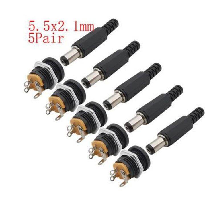 5 Pair Socket DC Power Plug Male Barrel Jack Plug Female Socket Panel ...