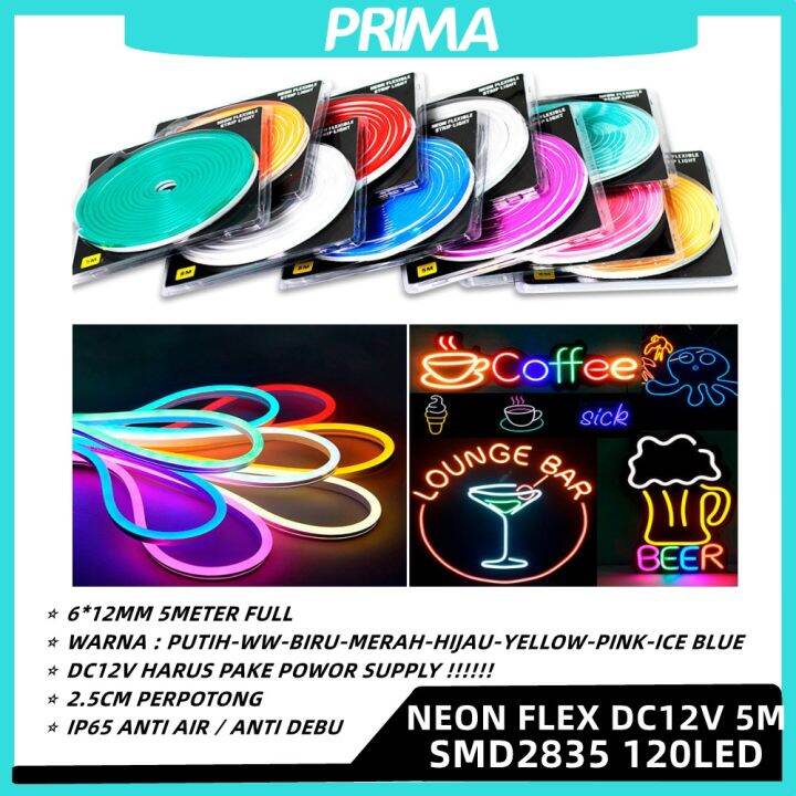 Lampu LED Neon Flex LED Strip Flexible 5 Meter DC 12V IP65 WATERPROOF ...