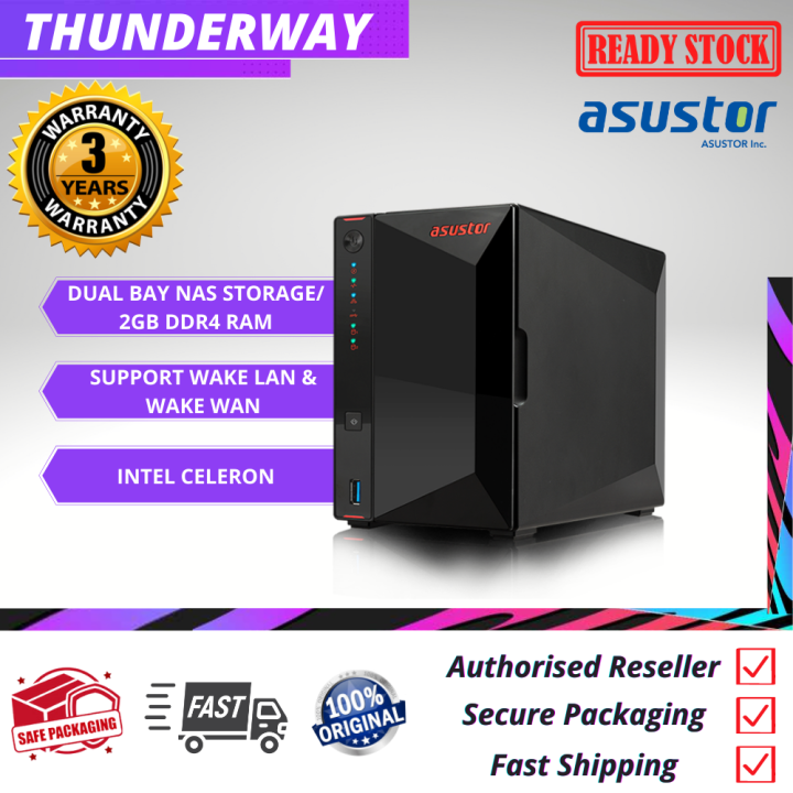 ASUSTOR AS5202T Dual Core | Nimbustor 2 | 2GB DDR4 | 2 X 2.5G LAN Port | 3 x USB 3.2 | 1 x HDMI ...