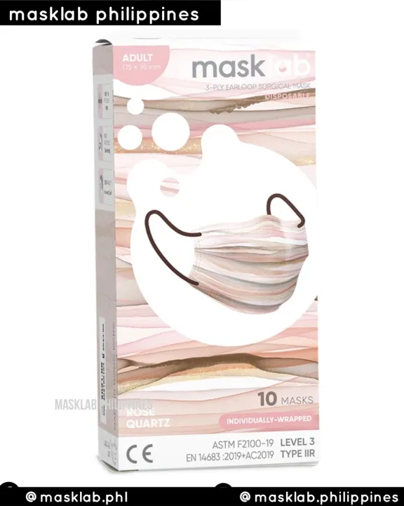 masklab : ROSE QUARTZ ( CHIFFON ) PINK : ADULT 3-PLY SURGlCAL MASK 2.0 ( BOX OF 10PCS ...