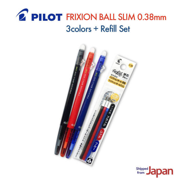 FRIXION Ball Slim 0.38มม.3สี (สีดำ/สีแดง/สีฟ้า) + ชุดเติมเงิน Erasable ...