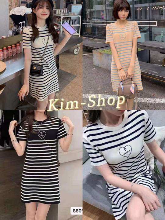🌵Kim-shop*💕พร้อมส่ง เดรสไหมพรมแขนสั้น คอกลม ผ้านิ่มมาก มินิเดรส สวยเซ็ก ...