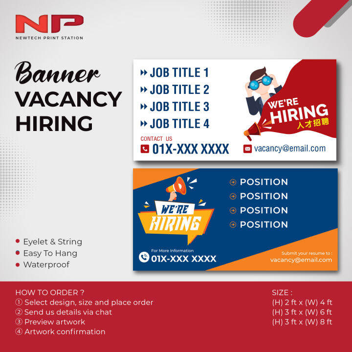 JAWATAN KOSONG / JOB VACANCY / HIRING BANNER / BUNTING 空缺/招聘/聘请布条 ...