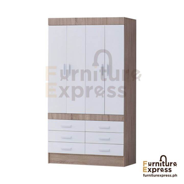 Ellias 4 Door Wardrobe Cabinet with Drawer, Hanger, and Layer - White ...