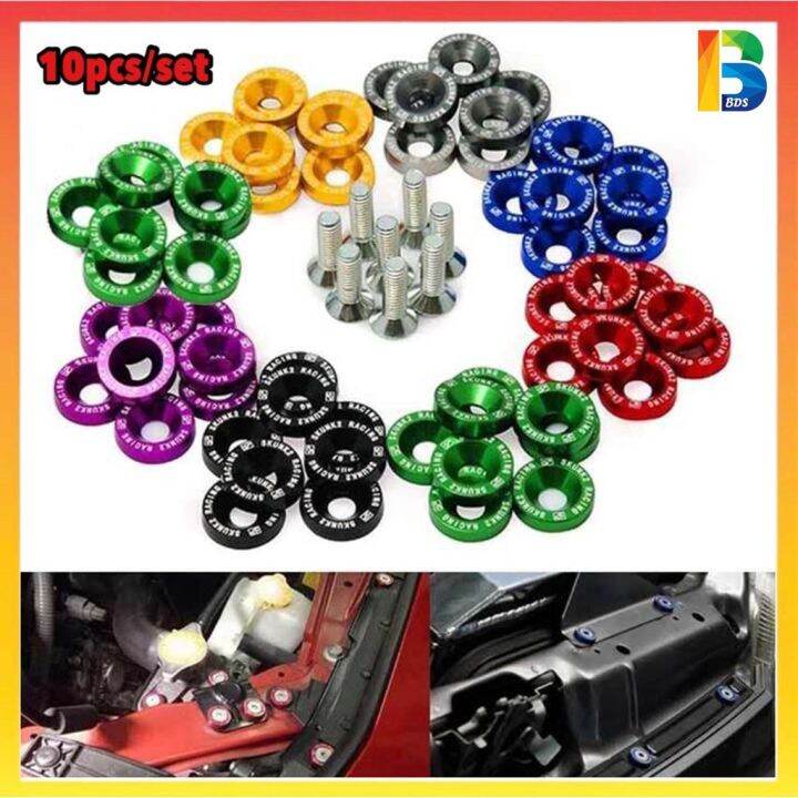 RACING NUT WASHER 10PCS/SET Car Motorcycle Fender Engine Bay Kit ...