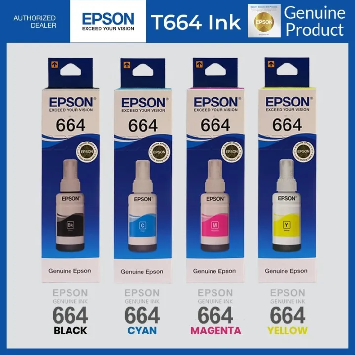Epson 664 Black Cyan Magenta Yellow Ink Original L120 L100 L110 L200 L210 L220 Other LSeries ...
