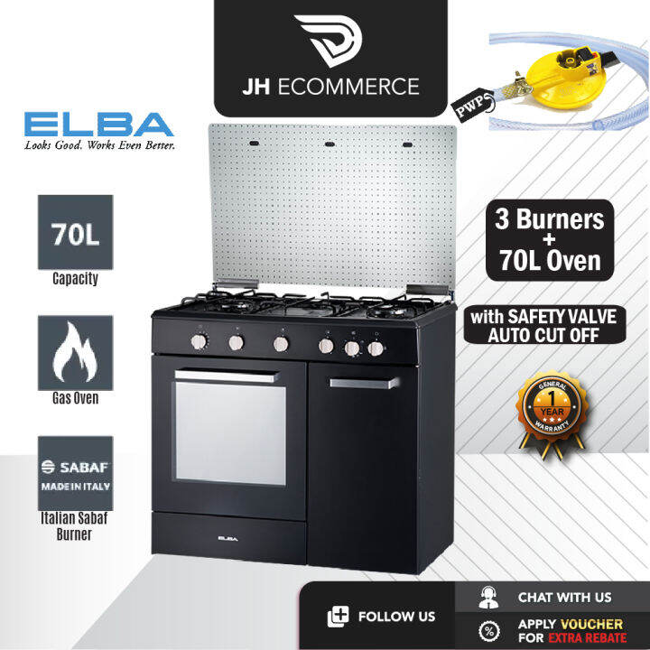 Elba 3 Sabaf Burners Gas Cooker with 70L Gas Oven EGC-C9703G(BK ...