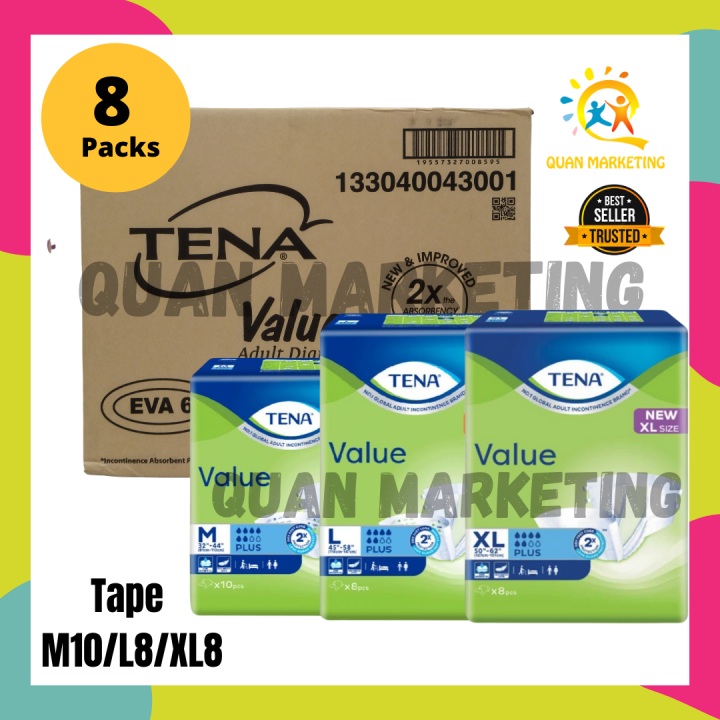 TENA Tape Adult Diapers Value M10/L8/XL8 - 8 Packs / One Carton Deal / Fast Delivery | Lazada