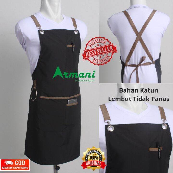 Celemek / Apron Bahan Katun Untuk Barista Chef Masak Restoran Cafe ...