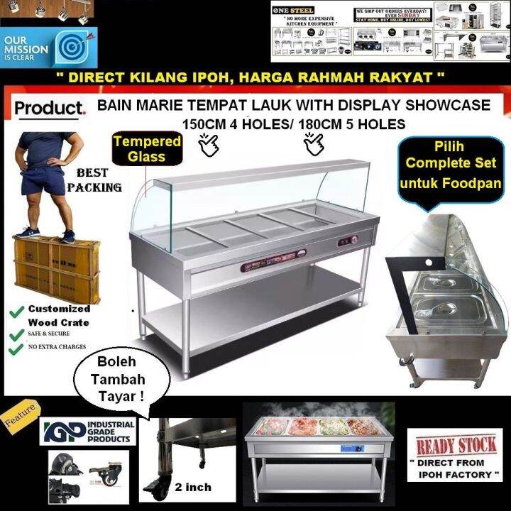BAIN MARIE TEMPAT LAUK DISPLAY SHOWCASE STAINLESS STEEL TEMPERED GLASS ...