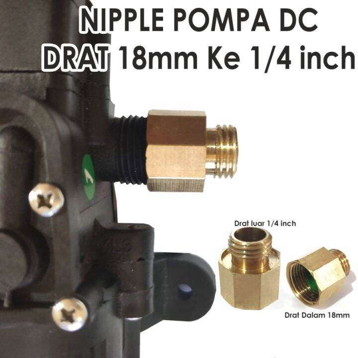 Nipple Konektor Pompa DC Drat 18mm ke Drat 1/4 Inch - Bahan Kuningan ...