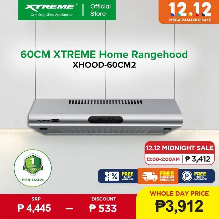 XTREME HOME 60cm Rangehood Wall-mount Stainless 2-Speed Mechanical ...