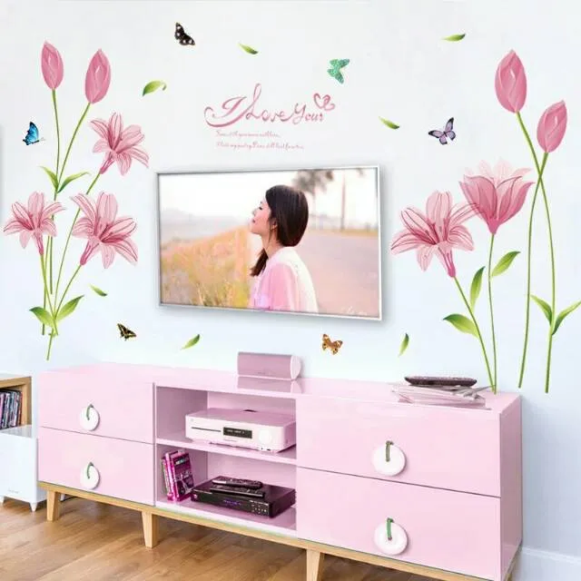 ACIL WALL STICKER BUNGA LILY PINK FLOWERS SK9122C STIKER DINDING ...