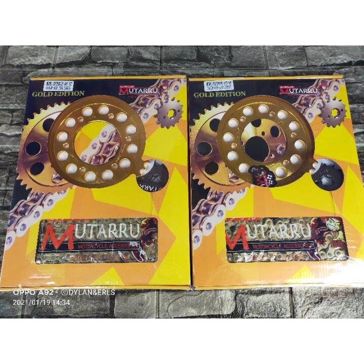 【Ready Stock】 MUTARRU CHAIN SET GOLD 1443,44,45428 FOR SNIPER 150 ...