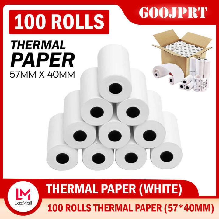 Goojprt 100 Rolls 57mm*40mm Thermal Paper for Thermal Printer (White ...