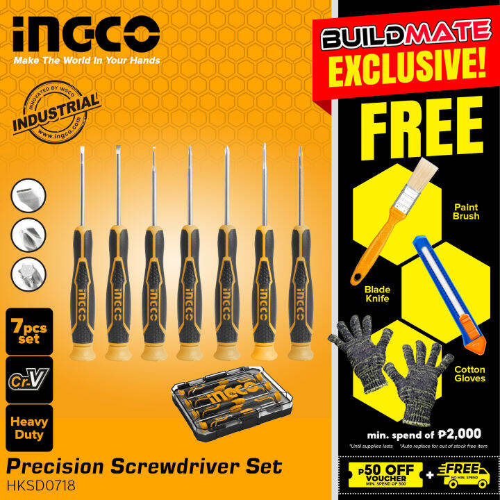 INGCO Precision Screwdriver 7PCS/SET HKSD0718 BUILDMATE - IHT | Lazada PH