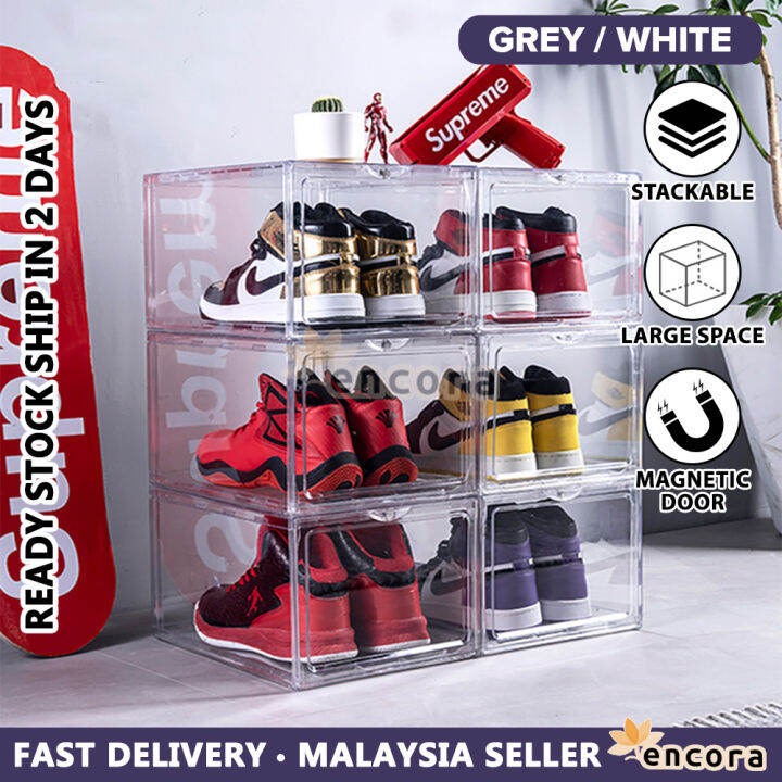 [1PC] Encora Acrylic Transparent Shoe Box Stackable Shoe Box Kotak ...