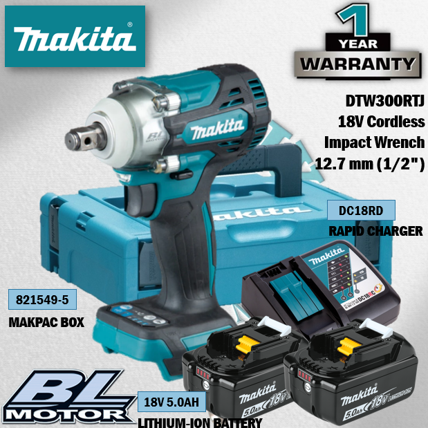 MAKITA DTW300RTJ / DTW300Z 18V Cordless Impact Wrench 12.7MM (1/2 ...