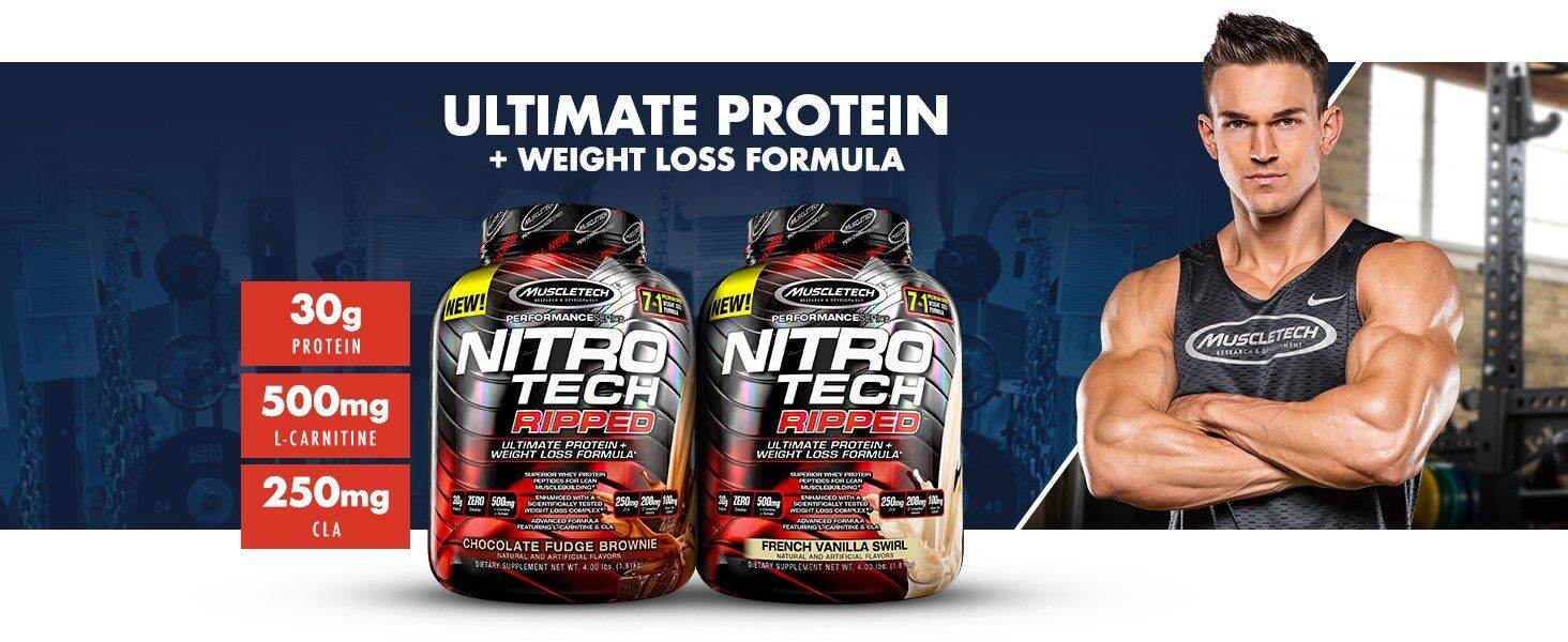 MuscleTech Nitro Tech Ripped Ultra Clean Whey Protein Isolate Powder ...