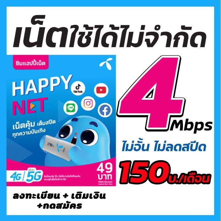 แพ็กเกจDTAC 4Mbps unlimitedไม่อั้น ."ลดสปีด" เพียงเดือนละ150บาท ซิมดีแทค ต่อโปร12 เดือน | Lazada ...
